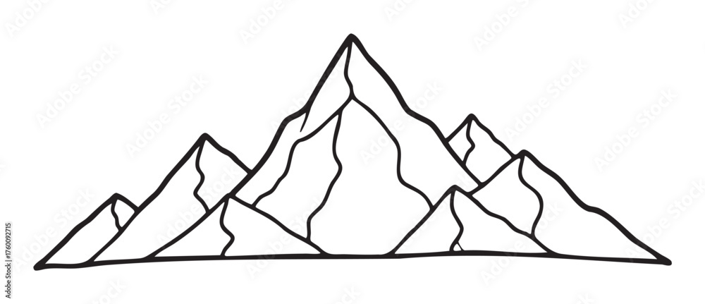 Black outline drawing of a simple mountain range with multiple ...