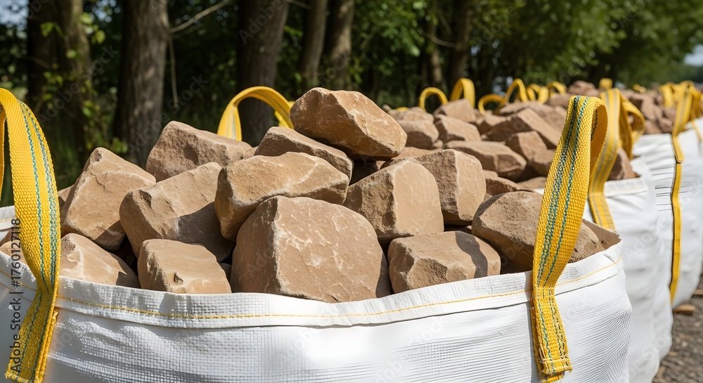 Bulk Bags Full of Brown Rocks Ready for Landscaping and Construction ...