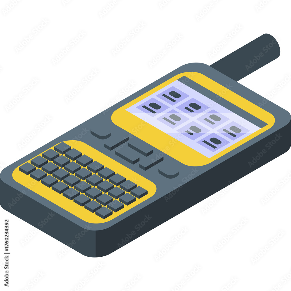 Gray and Yellow Isometric Icon of a Mobile Device with a Full QWERTY ...