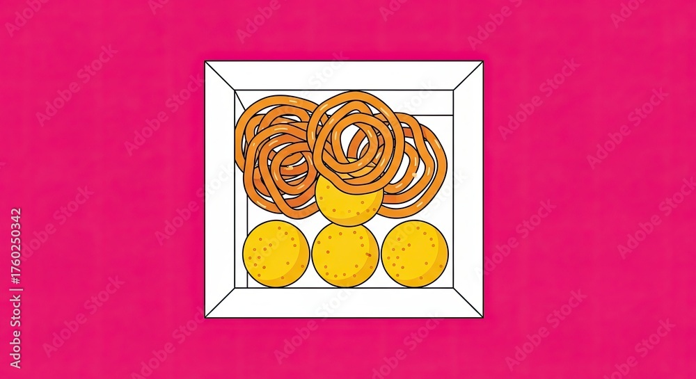 Illustration of a box of Indian sweets, including laddu and chakri ...