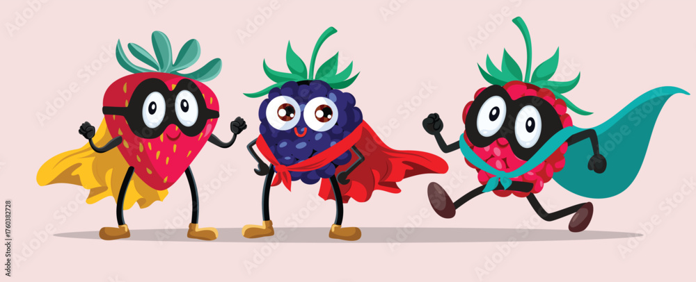 Superhero Berry Characters Wearing Capes Vector Illustration. Happy ...