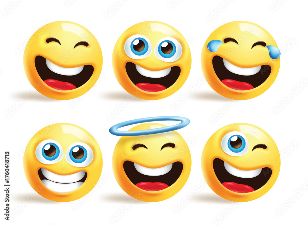 Emoji happy cute clipart set. Happy emoji face characters clip art with ...