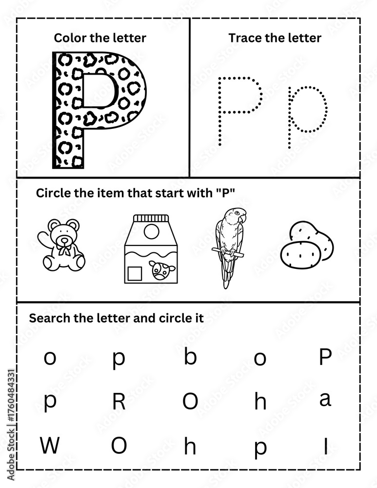 Worksheet with tasks for learning the letter P - using coloring and ...