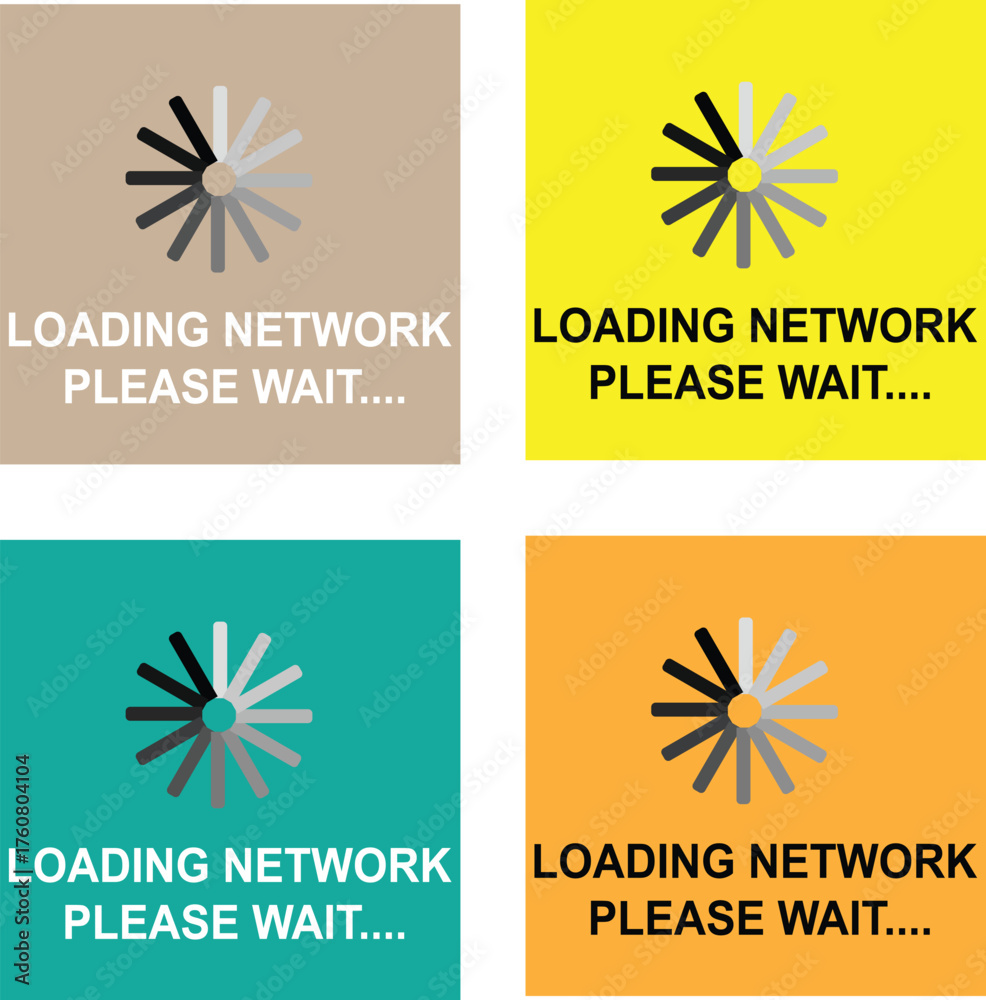 Loading Network Panels. Radial Spinner Icons with “Please Wait” Text on ...