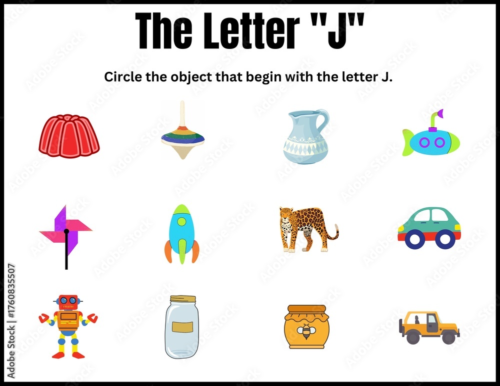 Developmental worksheet with objects whose names begin with the letter ...