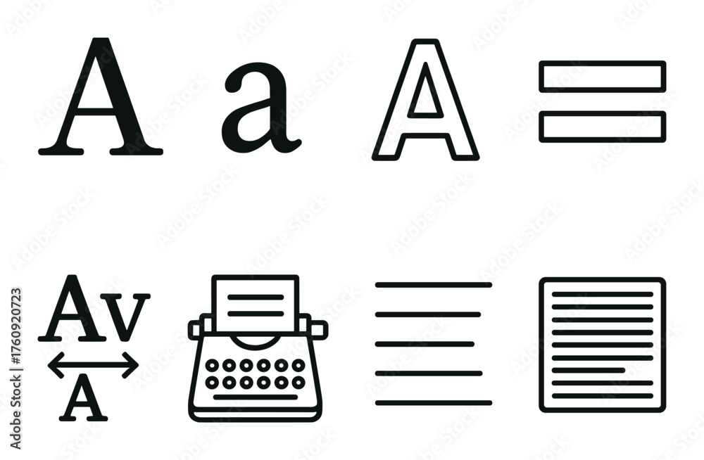 Typography symbols: uppercase, lowercase, font size, alignment, text ...