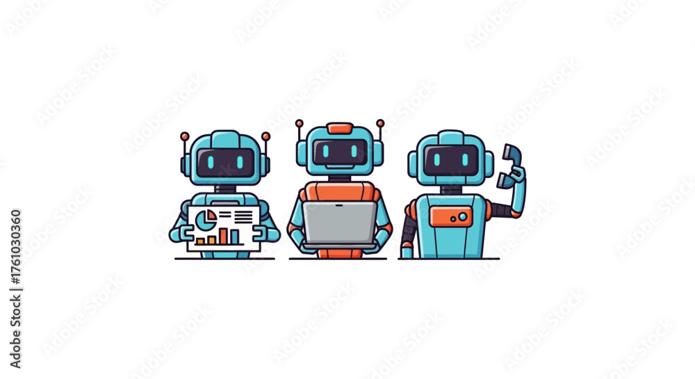 ai robots working analyzing data coding and communicating illustrating ...