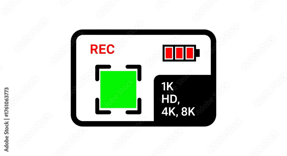 record button indicating 1k hd 4k 8k resolution showing a green screen ...