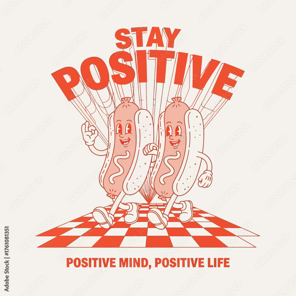 Vektor Inspirational poster design with cartoon hot dog mascots and ...