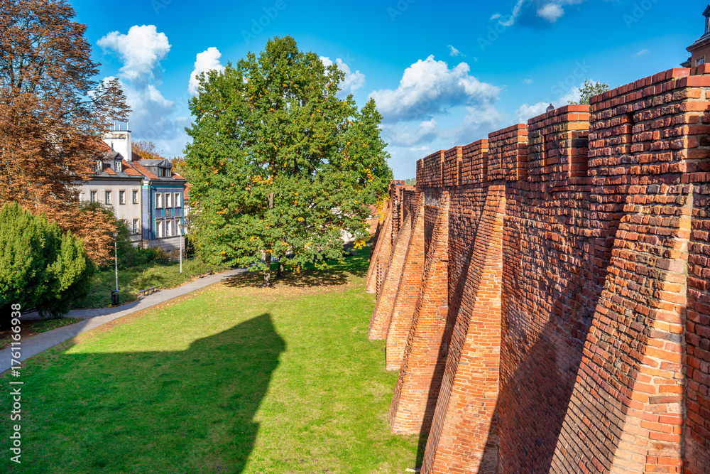 Detailed perspective of ancient defensive walls in Warsaw highlighting ...