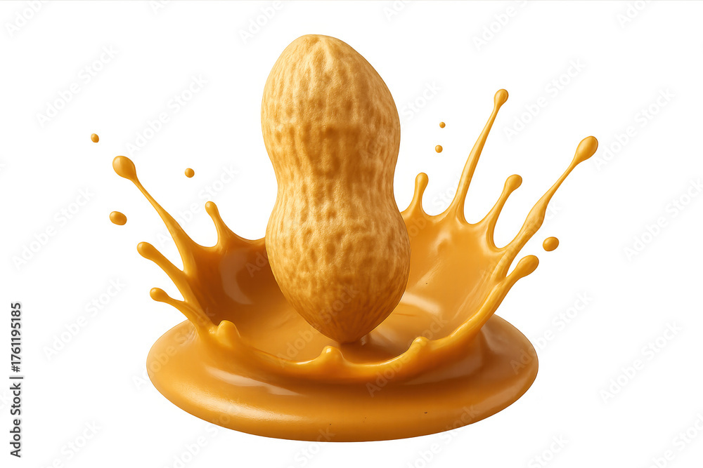 Stock-Foto „Peanut dropping into creamy peanut butter splash creating ...
