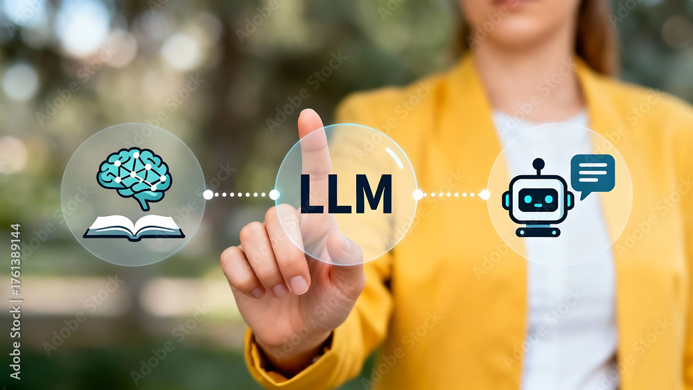 LLM Large Language Model AI Technology Concept. Person using virtual ...