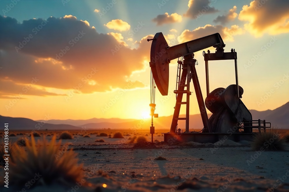 Gushing Crude Oil Wellhead in Dramatic Desert Landscape Powerful Image ...