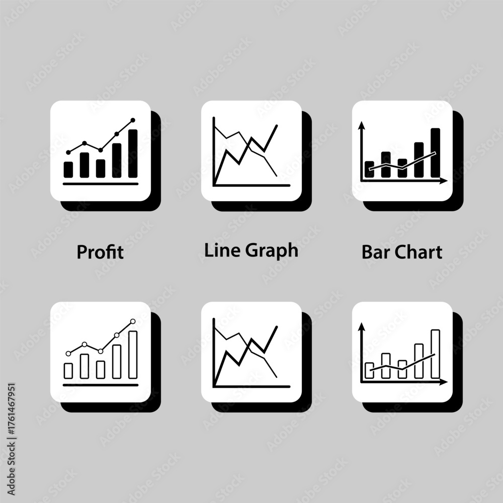 Six different types of graphs, including a line graph, bar chart 素材庫向量圖 ...