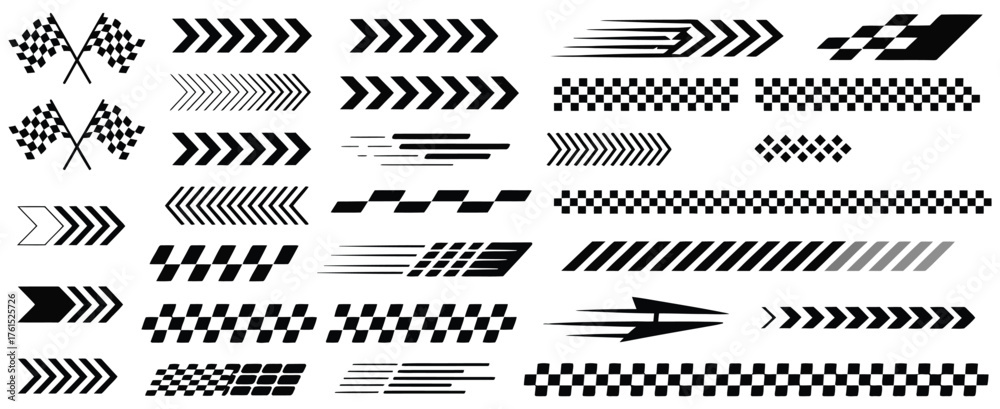 Race Car Stripes and Racing Cars Vector Set – Checkered Flag, Finish ...
