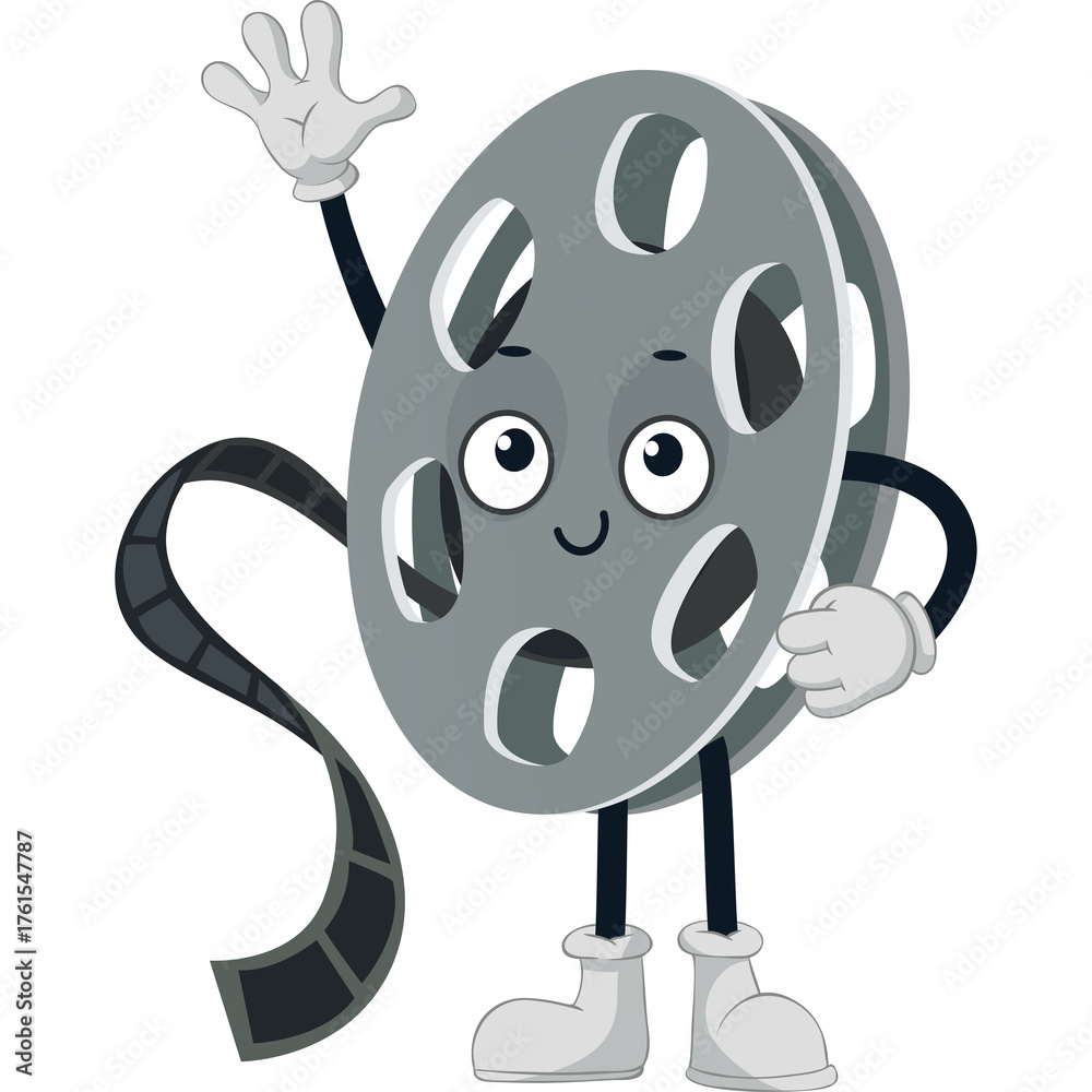 Illustration Stock Cartoon Film Reel Character Waving Hello With A ...