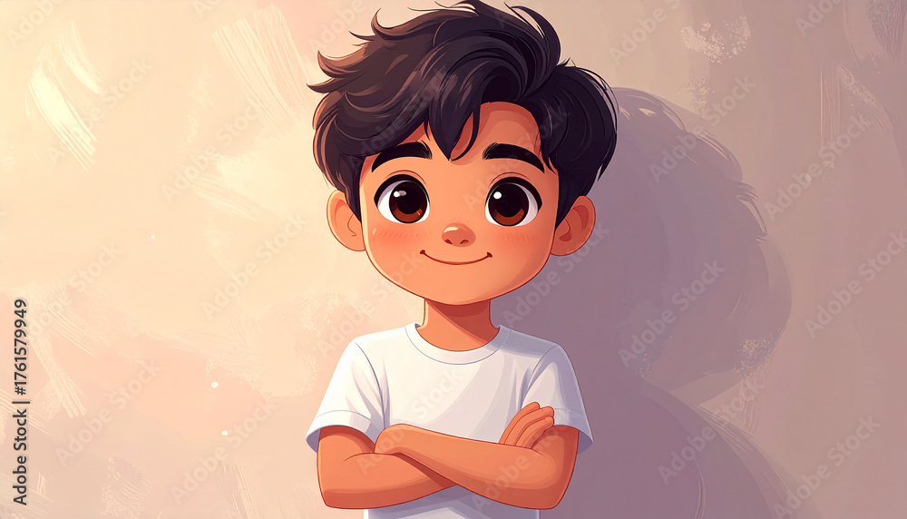 full body cute chibi character leaning casually with arms crossed ...