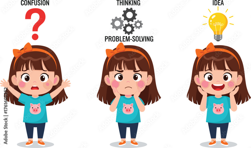 Image vectorielle Stock Cartoon girl showing confusion, problem-solving ...