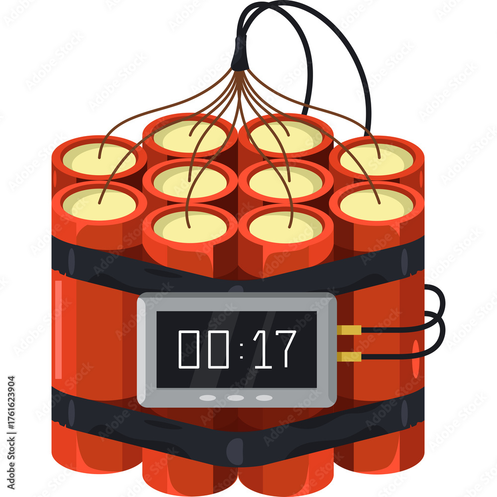 Pixel Art Red Dynamite Bundle With Digital Timer Counting Down To Zero ...