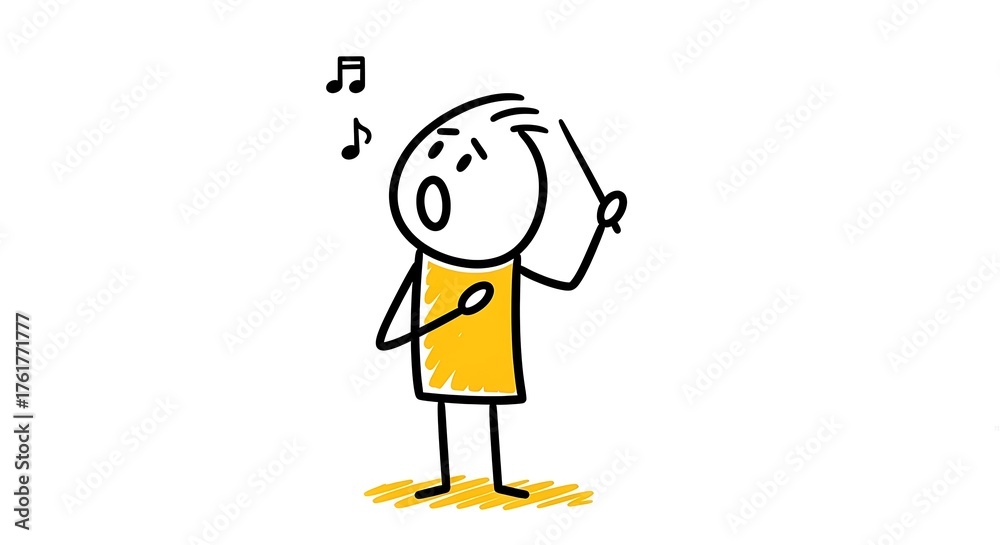 Stick Figure Singing with Musical Notes and Conductors Baton. Stock ...
