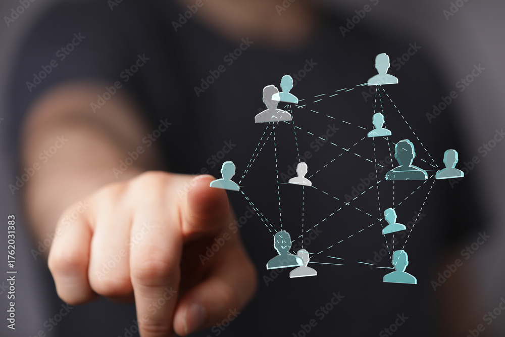 Concept of teamwork, connection between people, network diagram, social ...