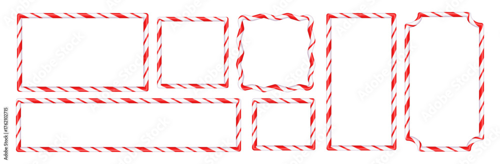 Festive Christmas candy cane frame with red and white stripes. Vector ...