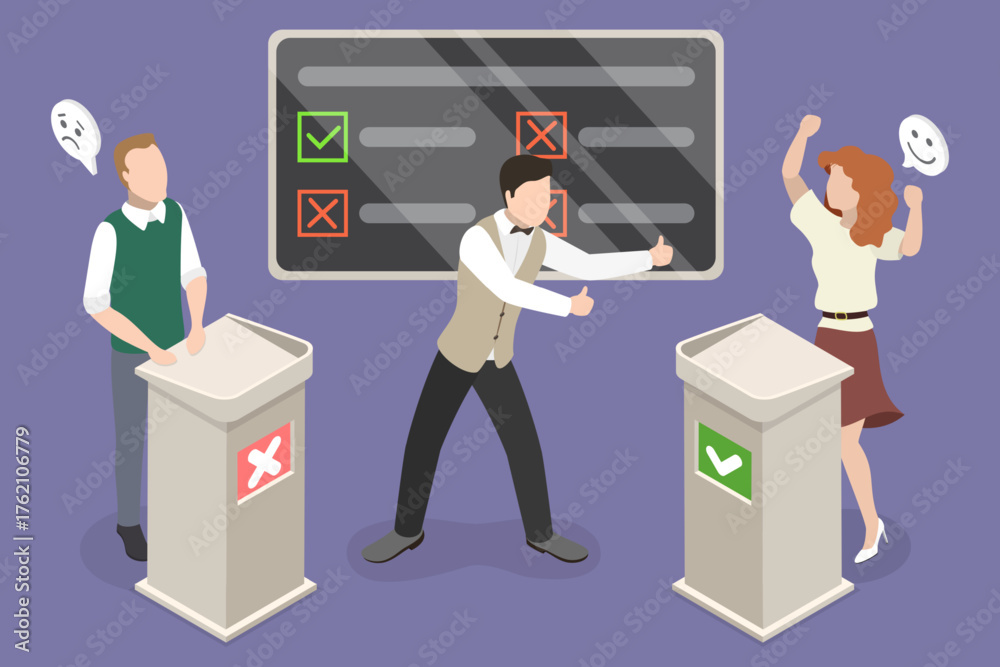3D Isometric Flat Vector Illustration of Trivia, TV Quiz Show With Host ...