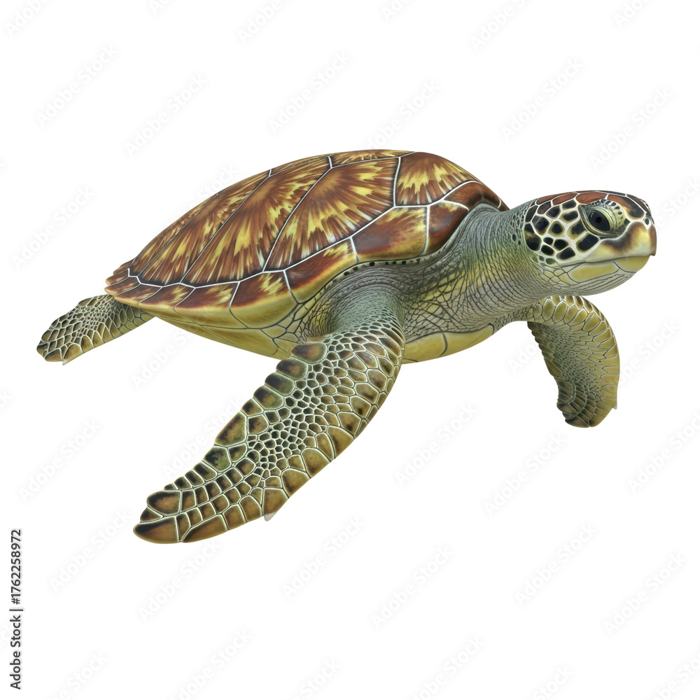 Realistic green sea turtle swimming with detailed textures Stock Photo ...