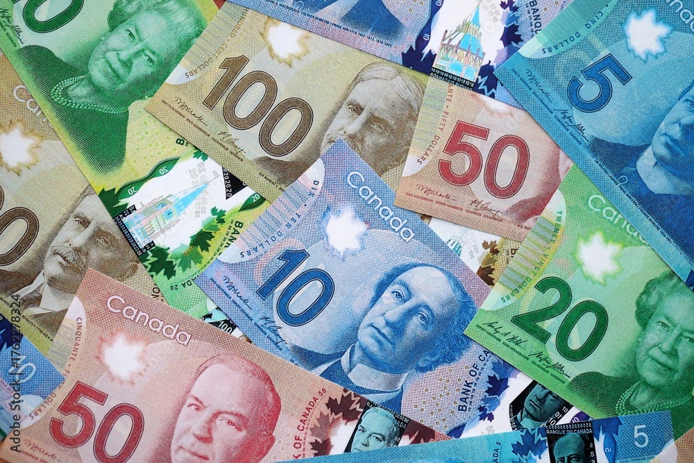 Canadian Dollar currency money bills. CAD currency banknotes in stack ...