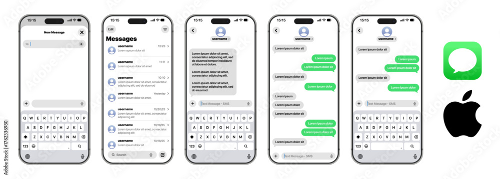 iMessage iPhone 17 Pro Max iOS 26 mockup with chats, reactions, stickers, GIFs, media, typing ...