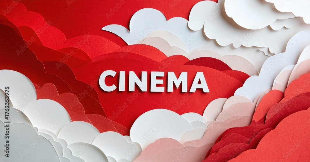 Paper layers form abstract shapes, red and white hues dominate. Cinema ...