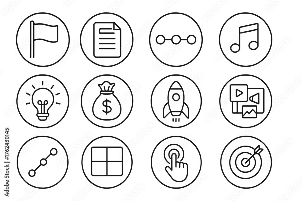 Campaign Planning Icons. Line style round icons of campaign planning ...