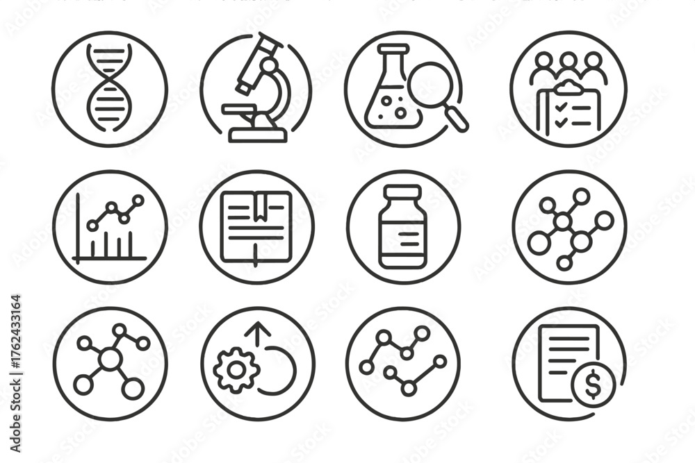 Medical Research Icons. Line style round icons of medical research and ...
