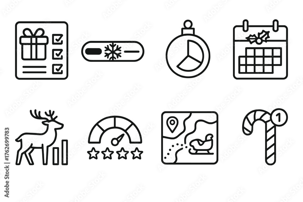 Stock-Vektorgrafik „Holiday Dashboard outline icon set: gift tracker ...