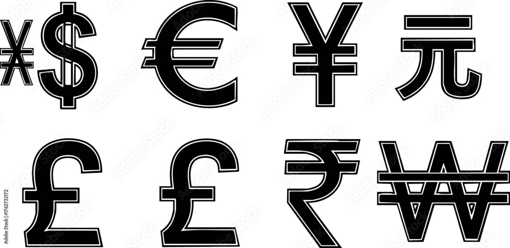 Currency Symbols with Strikethrough Signs Representing Financial ...