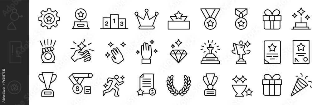 Achievement and Award Icons Collection, Black and White Vector Symbols ...