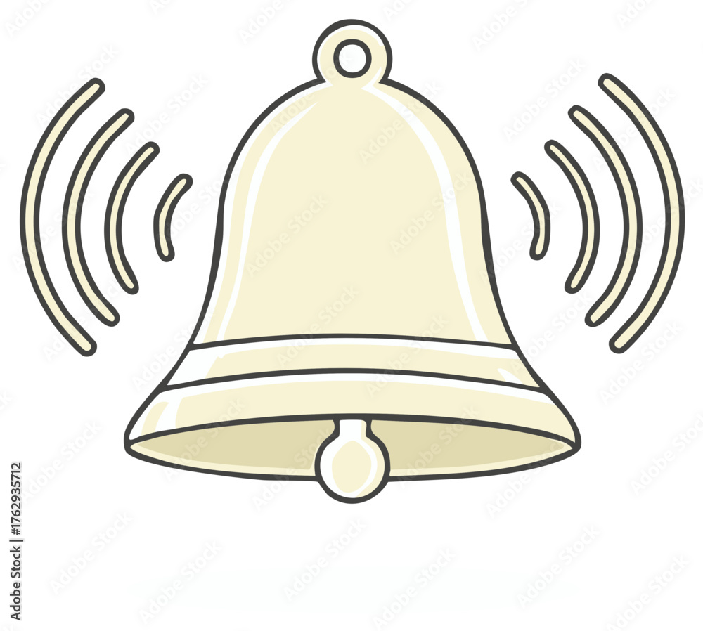 Cartoon ringing bell with sound waves emanating out conveying a ...
