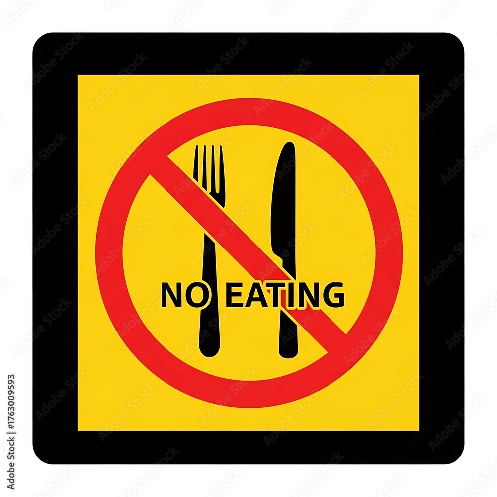 Clear prohibition sign with fork and knife crossed out, featuring bold ...