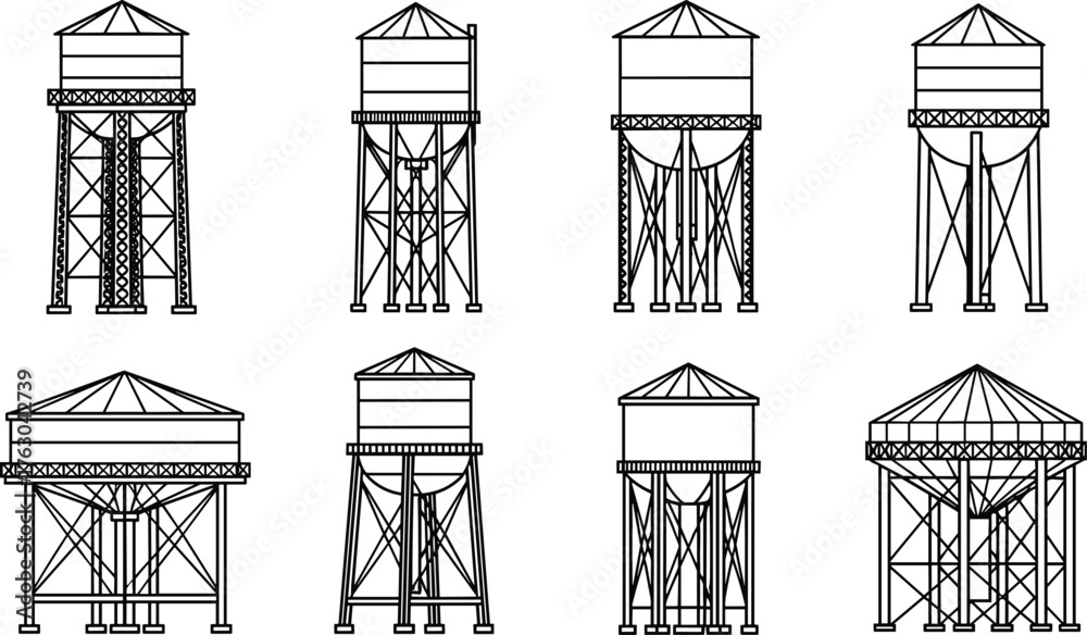 Stock-Vektorgrafik „water tower, industrial storage, municipal tank ...