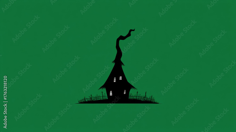 Illustration Stock Witch's Cottage, A simple graphic silhouette of a ...