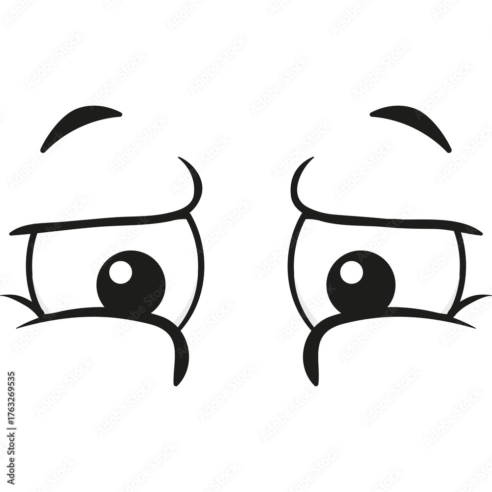 Cartoon Eyes Looking Down with Sad Expression on Transparent Background ...