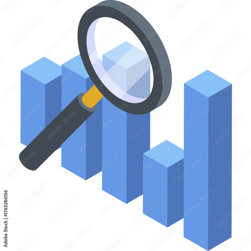 Magnifying Glass Over Blue Bar Chart Representing Data Analysis And ...