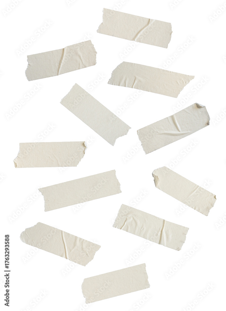 collection of adhesive masking tape pieces isolated on black offering ...