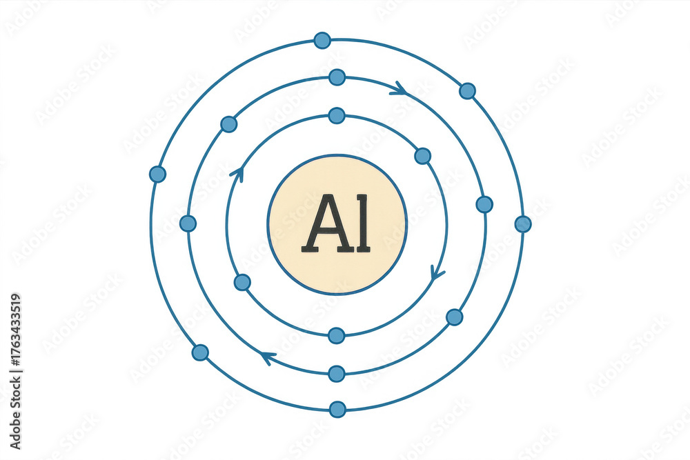Aluminum atom bohr model diagram showing electrons orbiting nucleus al ...