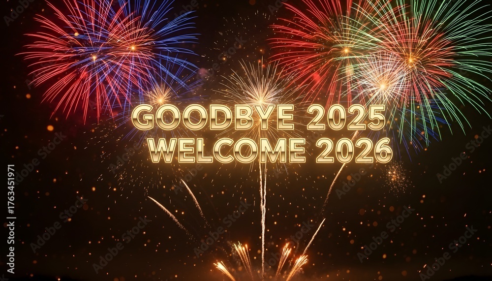 New Year 2026 Celebration with Fireworks Display Goodbye 2025 Welcome ...