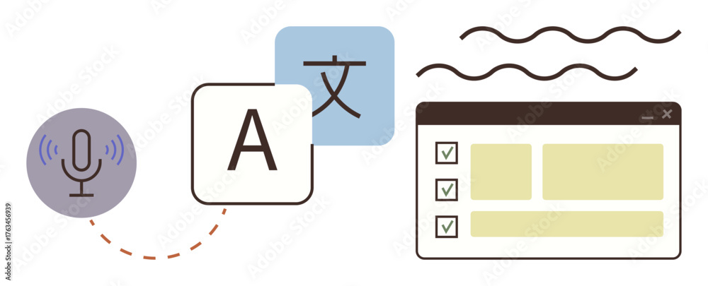 Microphone, alphabet blocks, character symbols, and interface ...