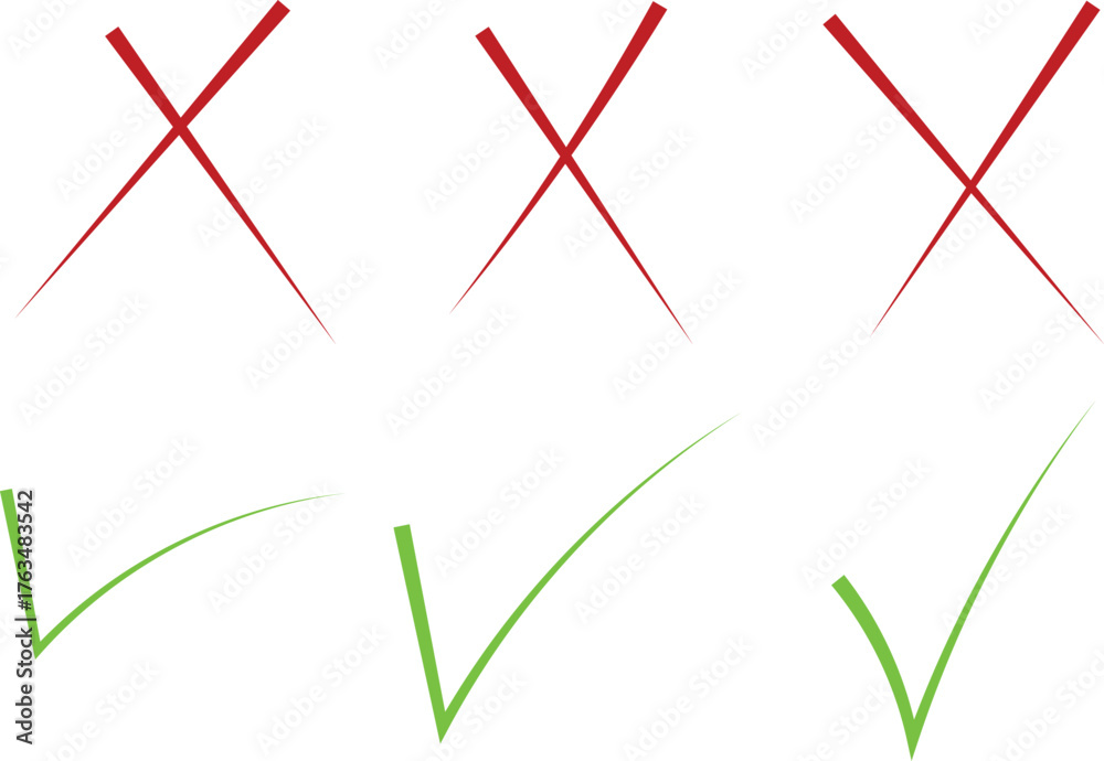 Stockvektorbilden Hand Drawn Style Red X Marks and Green Check Marks ...