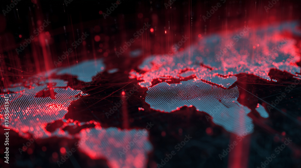 AI-generated image - Futuristic red digital world map showing global ...