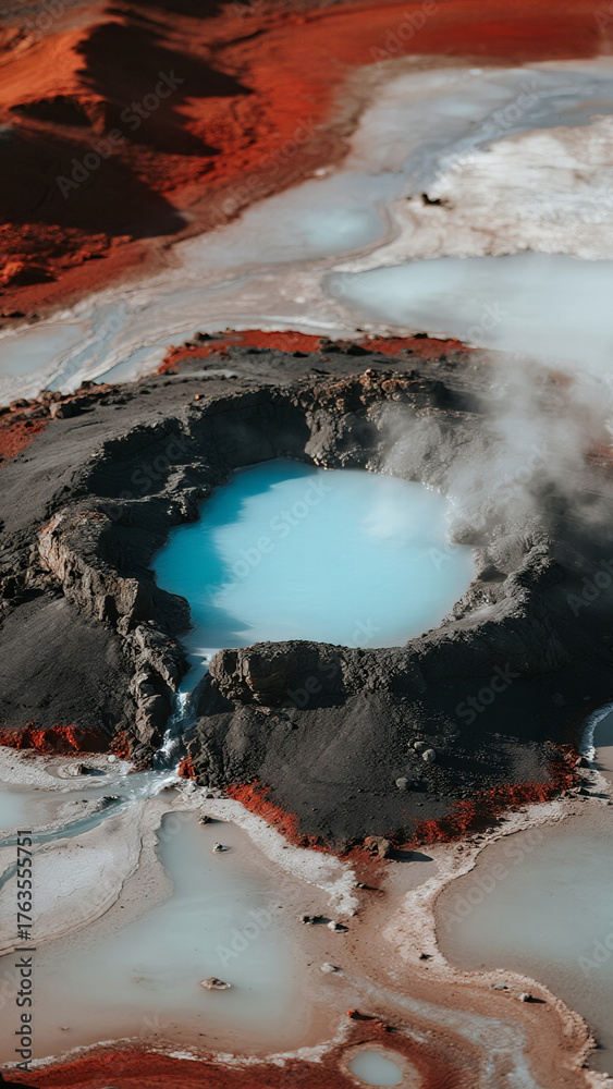 Bird’s-eye tilt-shift view of Blue Lagoon geothermal pools Stock Photo ...