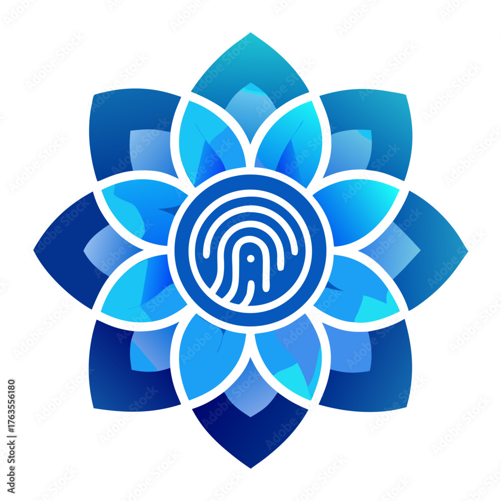 Fingerprint Security Logo Vector Illustration with Abstract Lotus ...